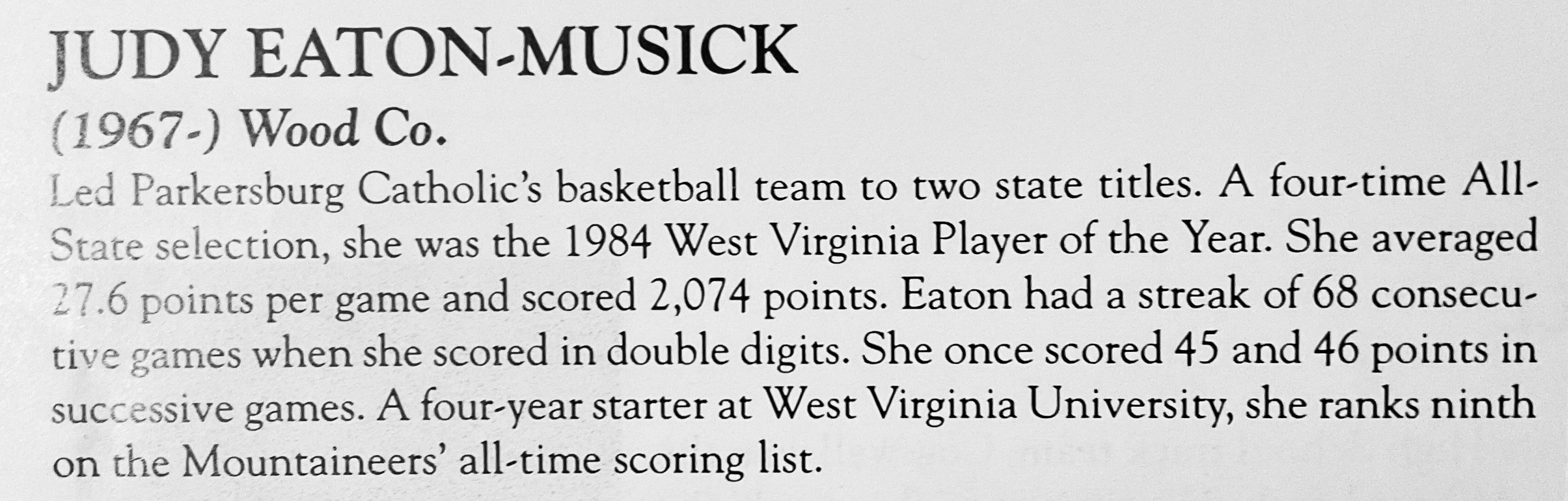 Judy Eaton-Musick – Class of 2000 – Mid-Ohio Valley Sports Hall of Fame