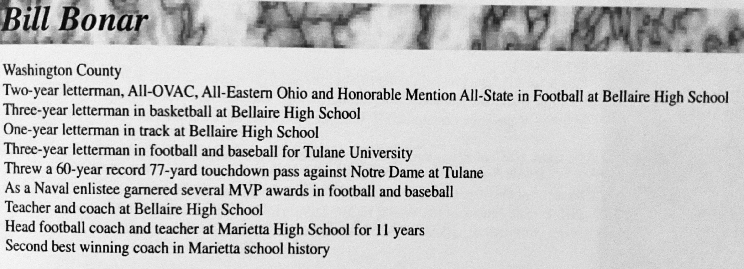 Bill Bonar – Class of 2009 – Mid-Ohio Valley Sports Hall of Fame