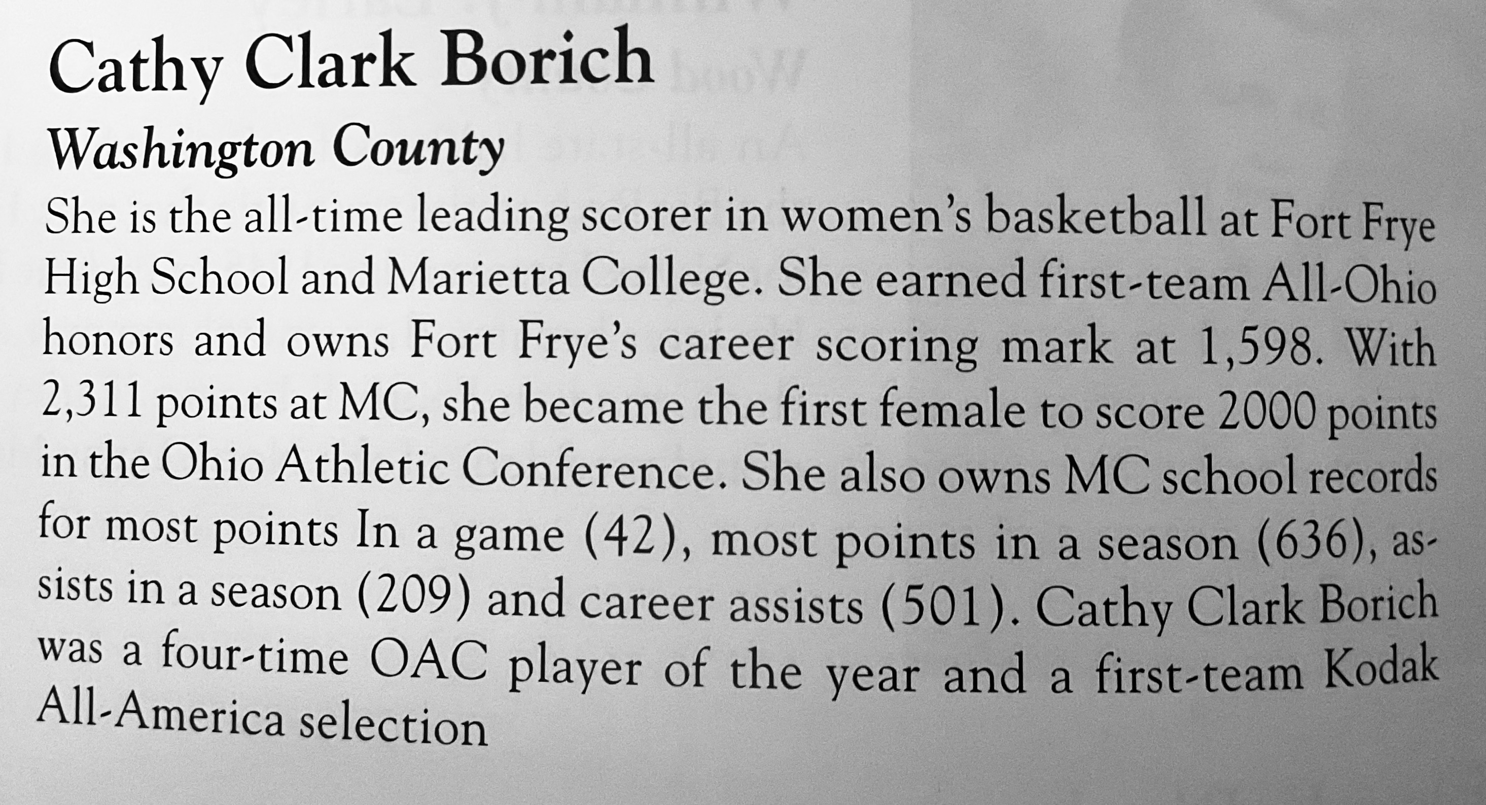 Cathy Clark Borich – Class of 2002 – Mid-Ohio Valley Sports Hall of Fame