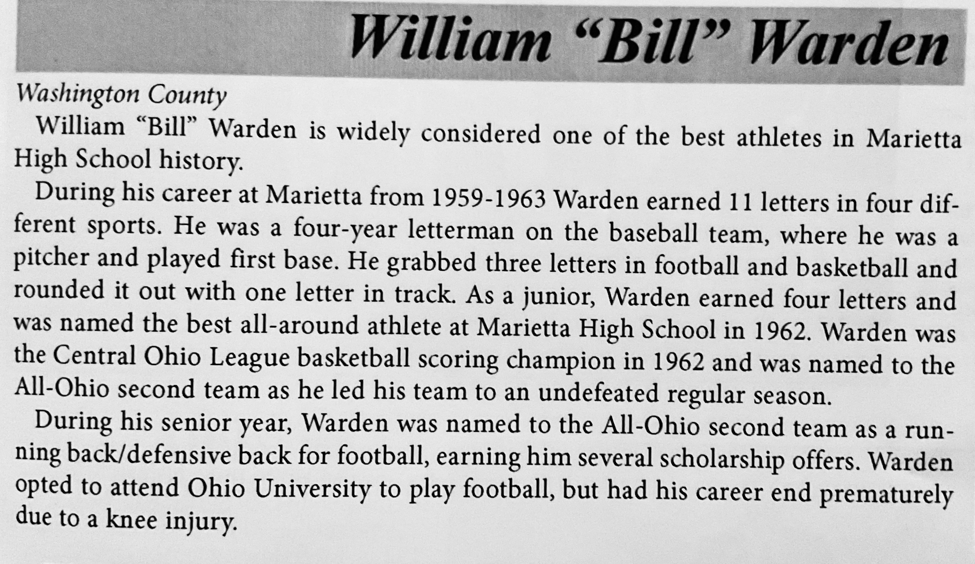 William ”Bill” Warden – Class of 2016 – Mid-Ohio Valley Sports Hall of Fame