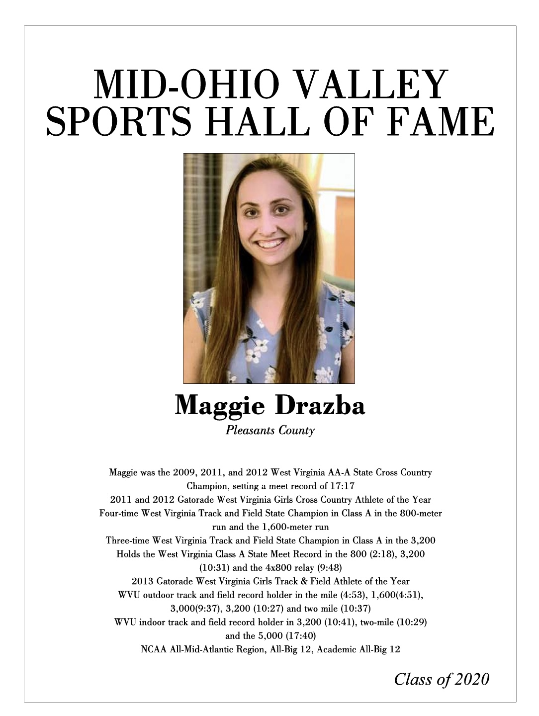 Maggie Drazba – Class of 2020 – Mid-Ohio Valley Sports Hall of Fame