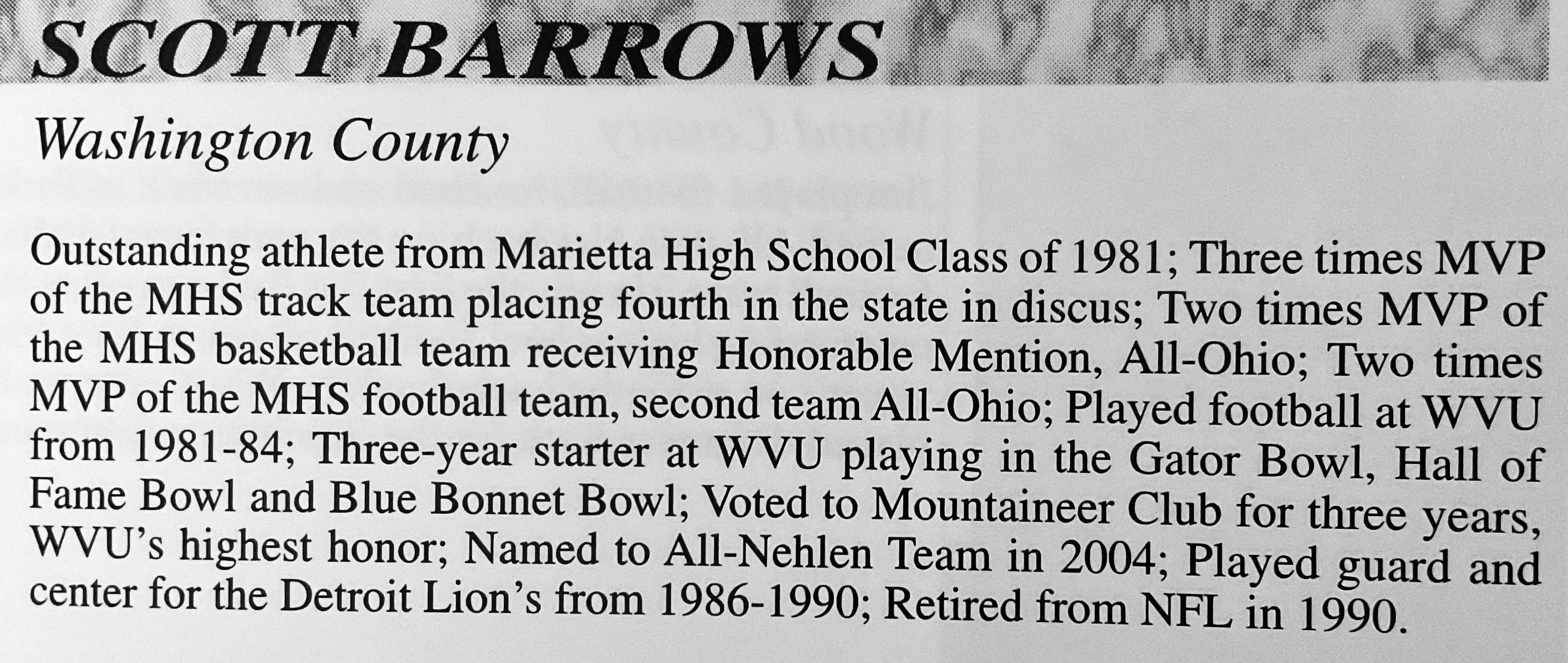 Scott Barrows – Class of 2005 – Mid-Ohio Valley Sports Hall of Fame