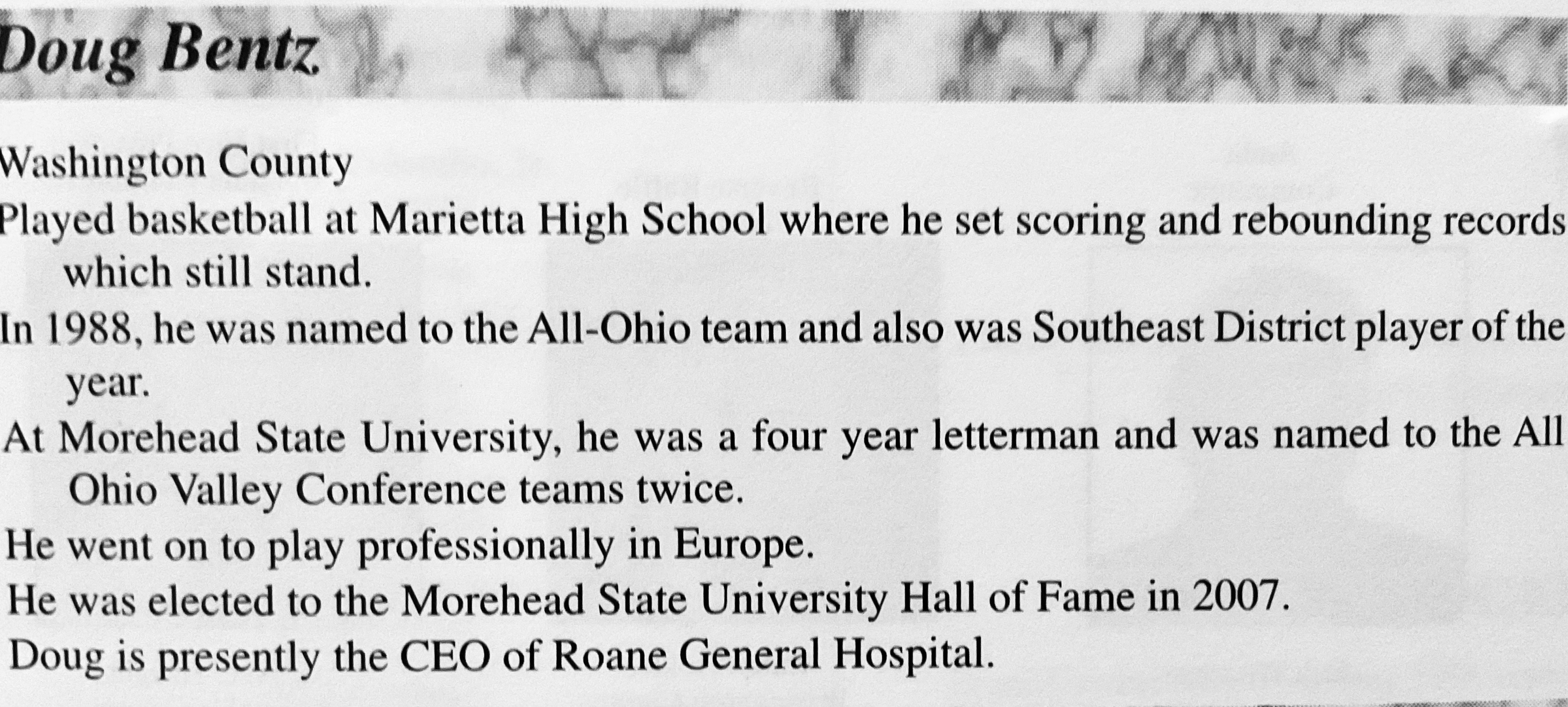 Doug Bentz – Class of 2008 – Mid-Ohio Valley Sports Hall of Fame