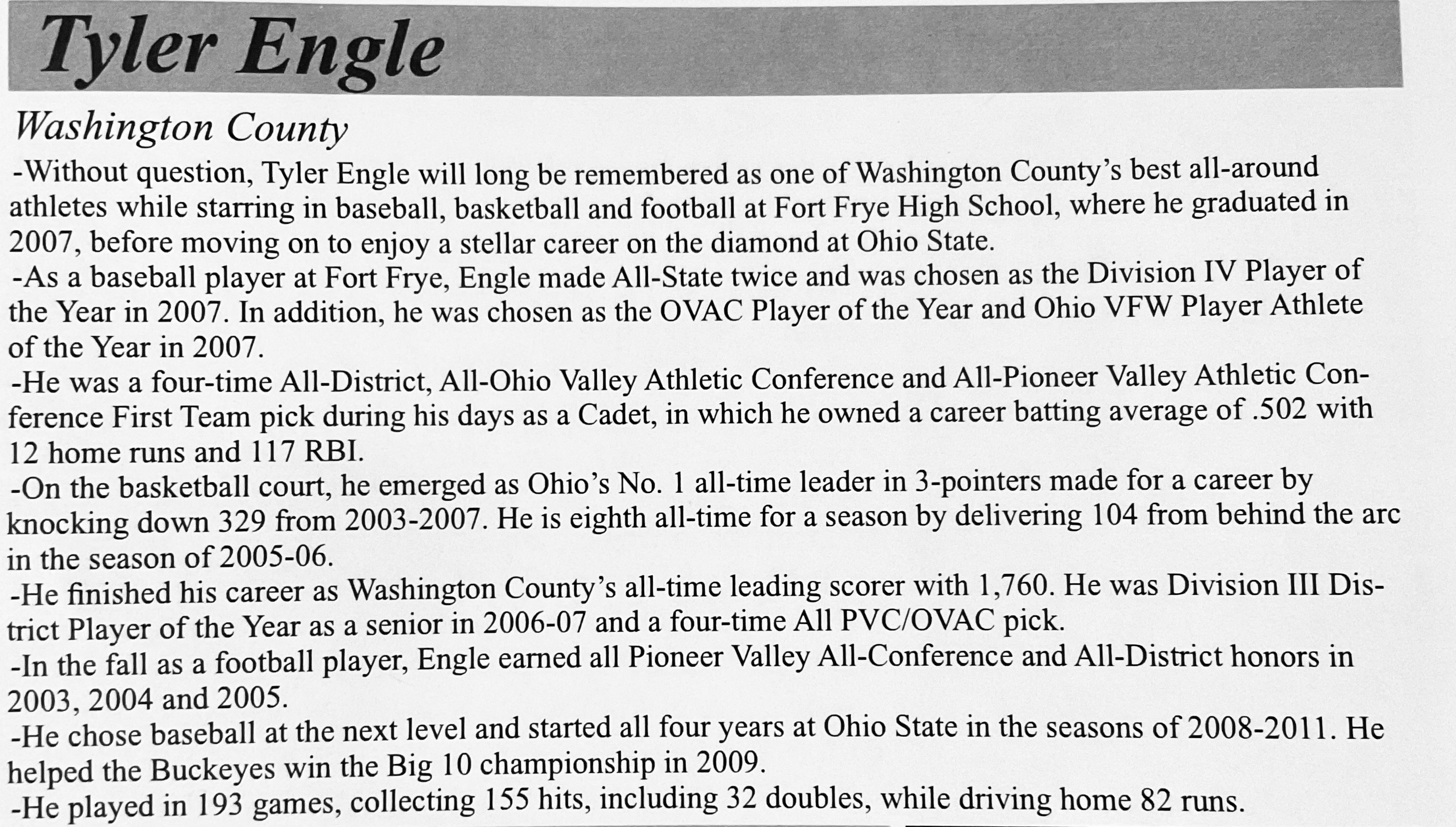 Tyler Engle – Class of 2020 – Mid-Ohio Valley Sports Hall of Fame