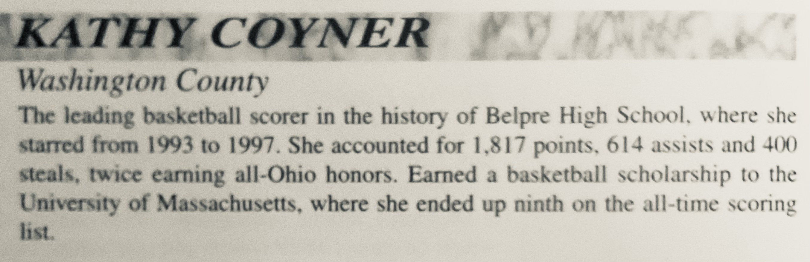 Kathy Coyner – Class of 2004 – Mid-Ohio Valley Sports Hall of Fame