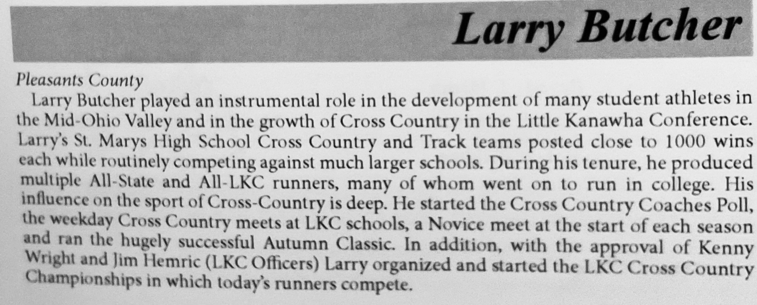 Larry Butcher – Class of 2014 – Mid-Ohio Valley Sports Hall of Fame