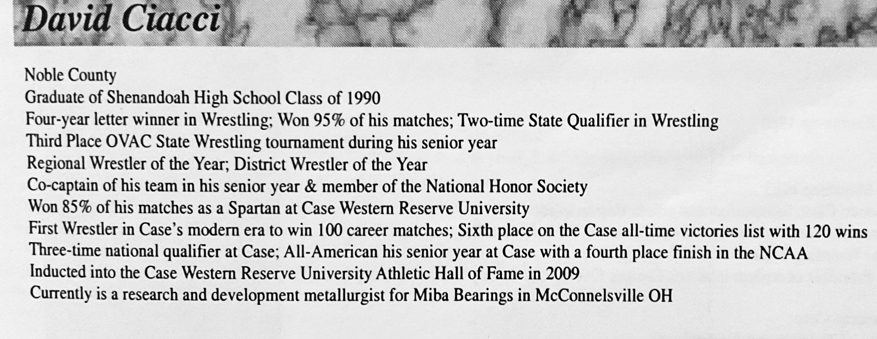 David Ciacci – Class of 2010 – Mid-Ohio Valley Sports Hall of Fame