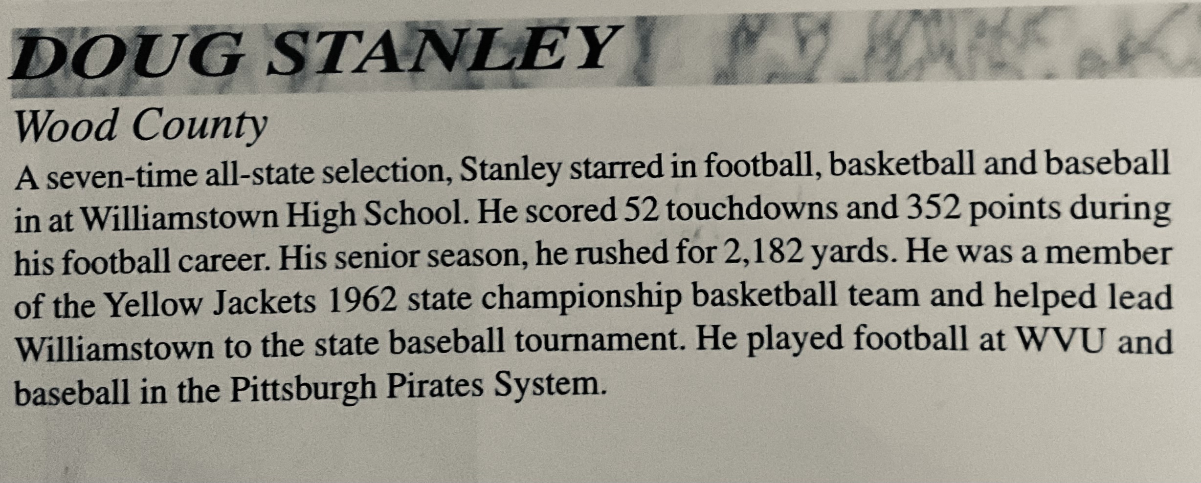 Doug Stanley – Class of 2004 – Mid-Ohio Valley Sports Hall of Fame