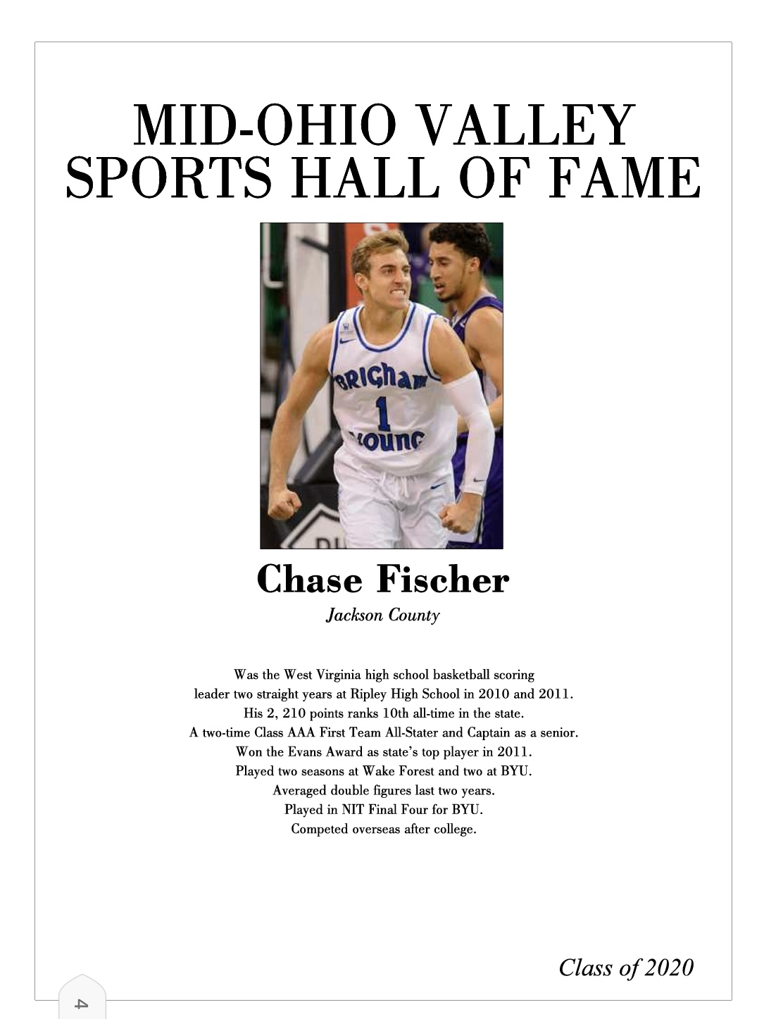 Chase Fischer – Class of 2020 – Mid-Ohio Valley Sports Hall of Fame