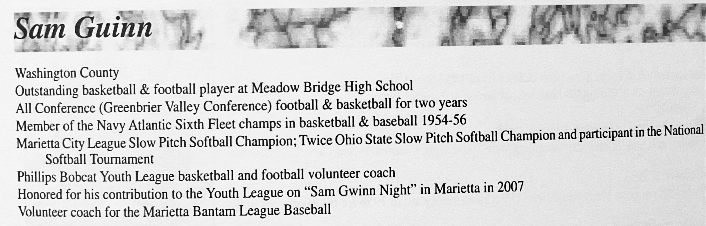 Sam Gwinn – Class of 2009 – Mid-Ohio Valley Sports Hall of Fame
