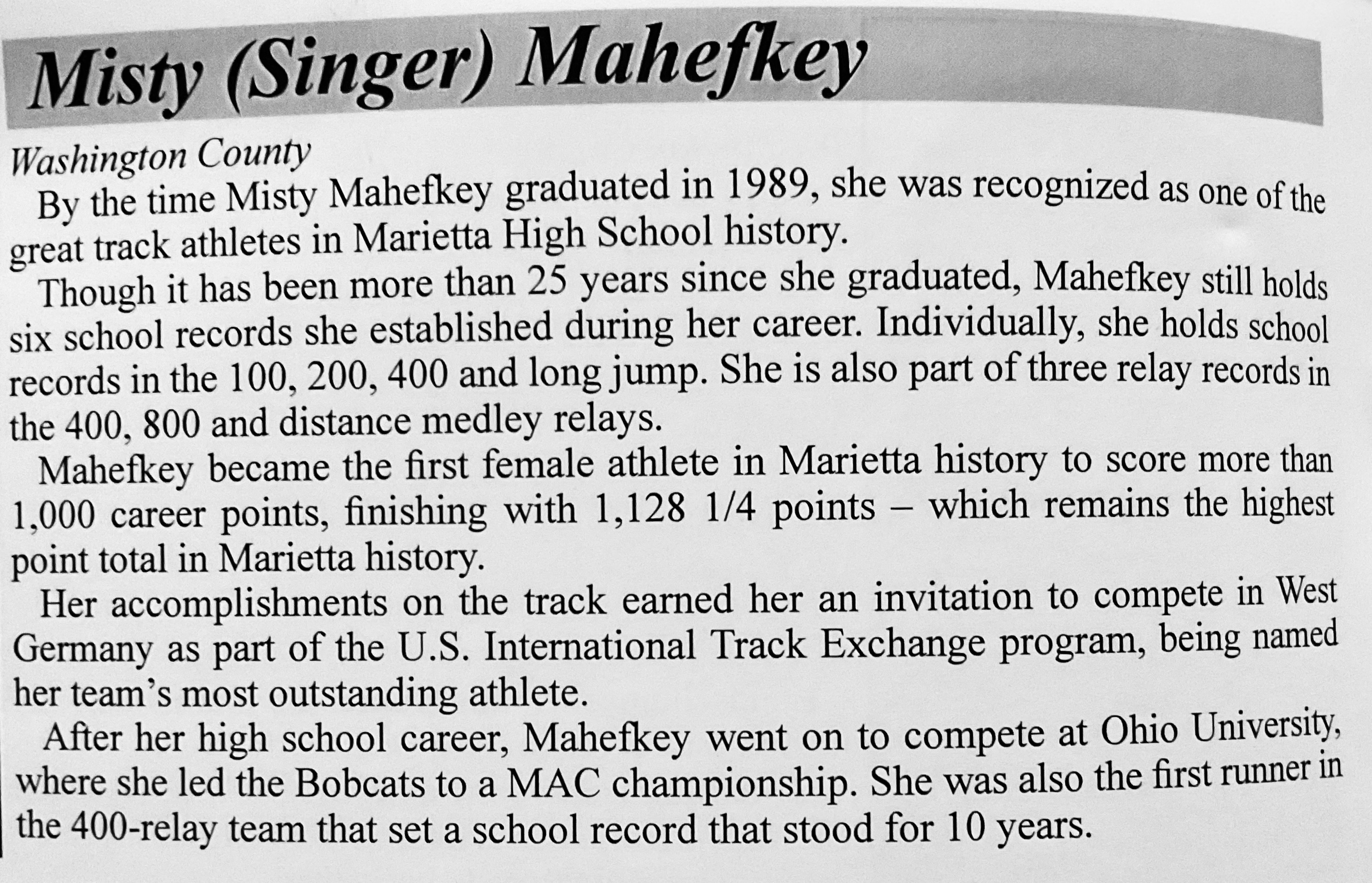 Misty (Singer) Mahefkey – Class of 2017 – Mid-Ohio Valley Sports Hall ...