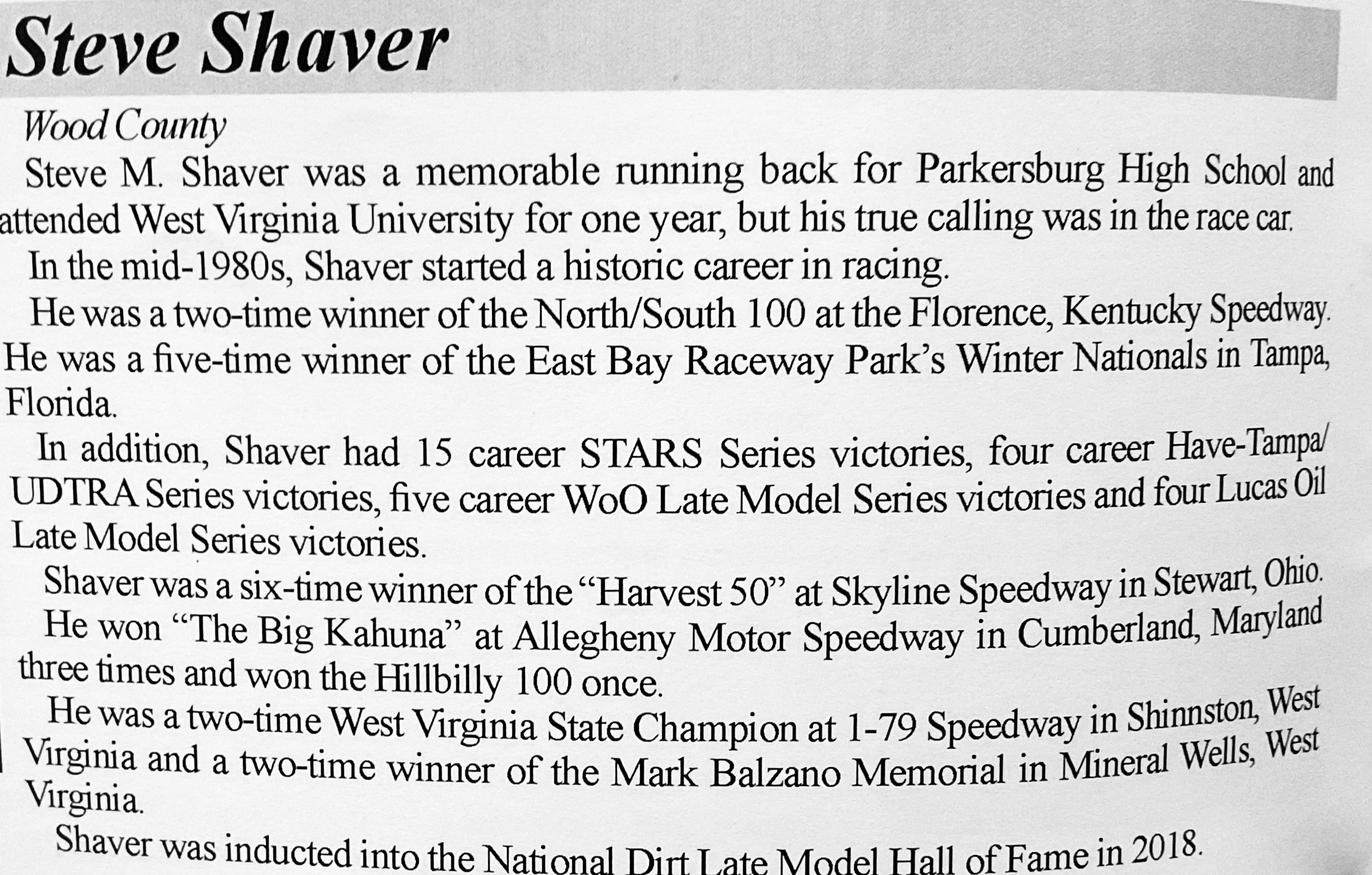 Steve Shaver – Class of 2019 – Mid-Ohio Valley Sports Hall of Fame