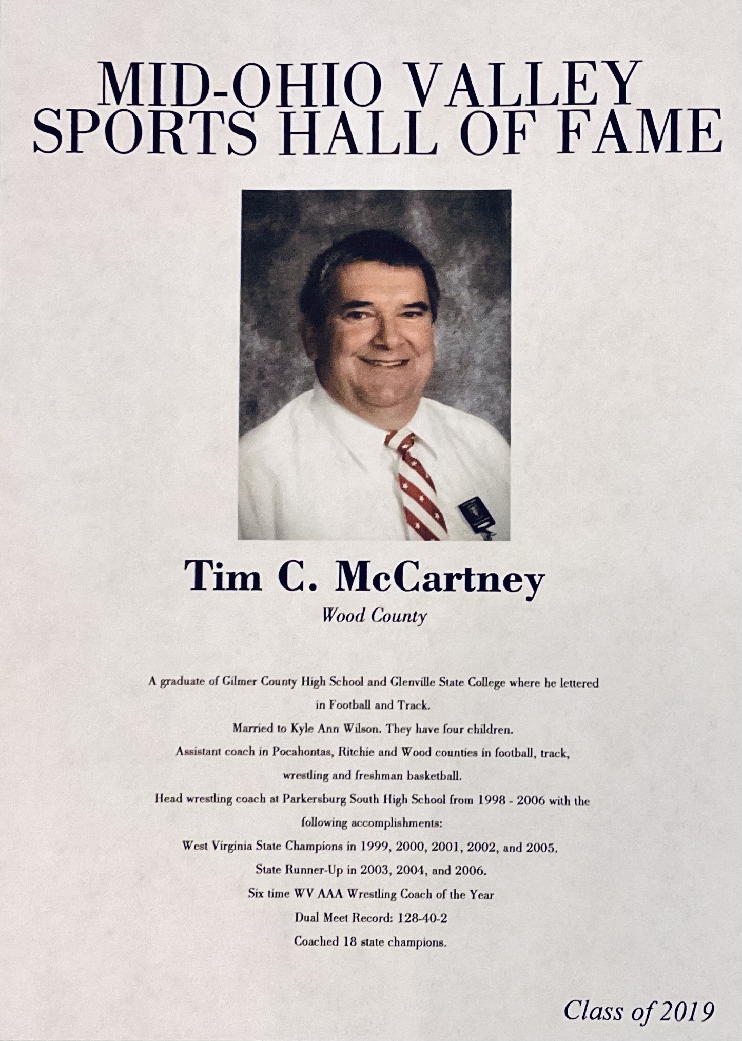 Tim C. McCartney – Class of 2019 – Mid-Ohio Valley Sports Hall of Fame