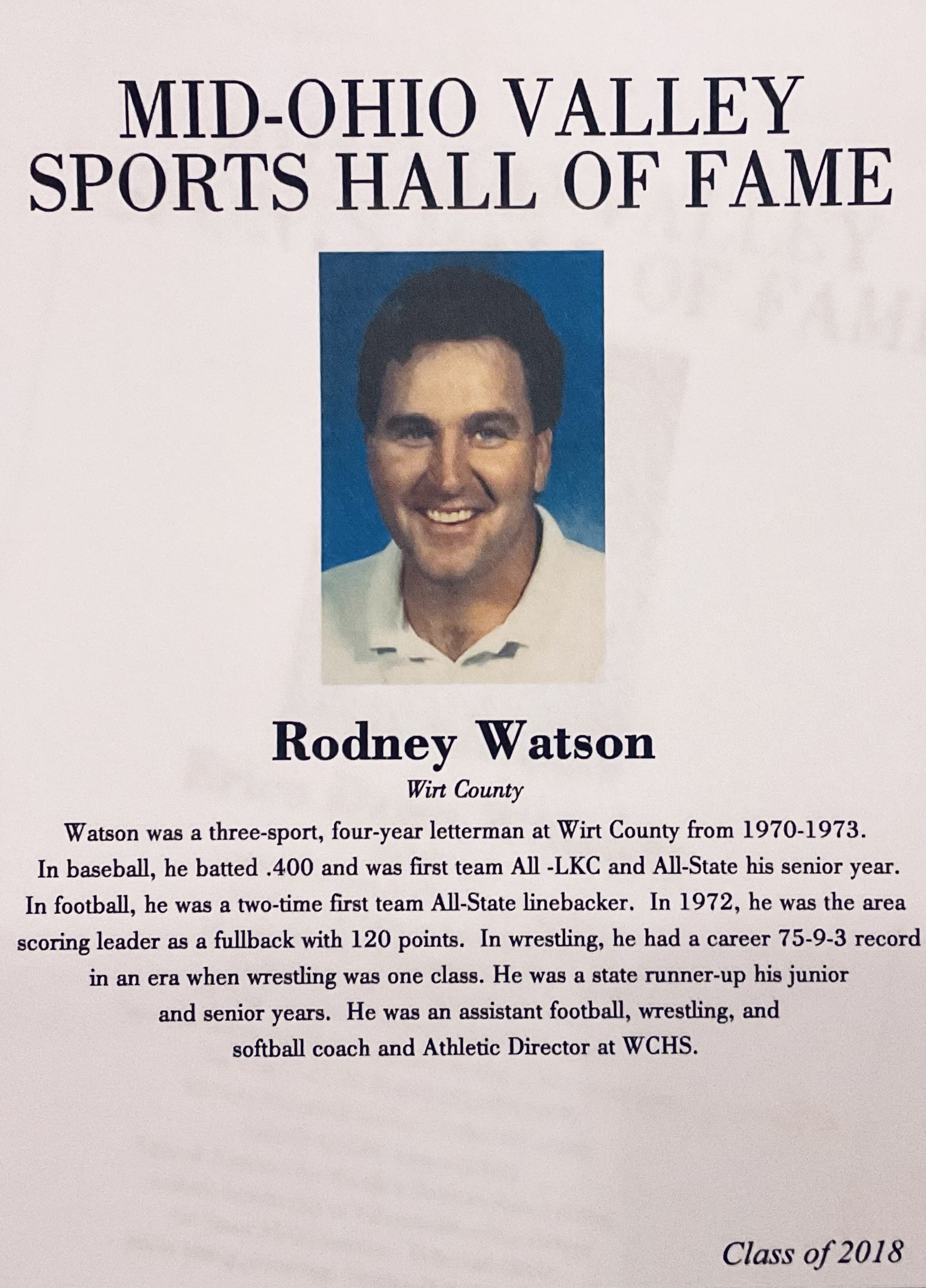 Rodney Watson – Class of 2018 – Mid-Ohio Valley Sports Hall of Fame