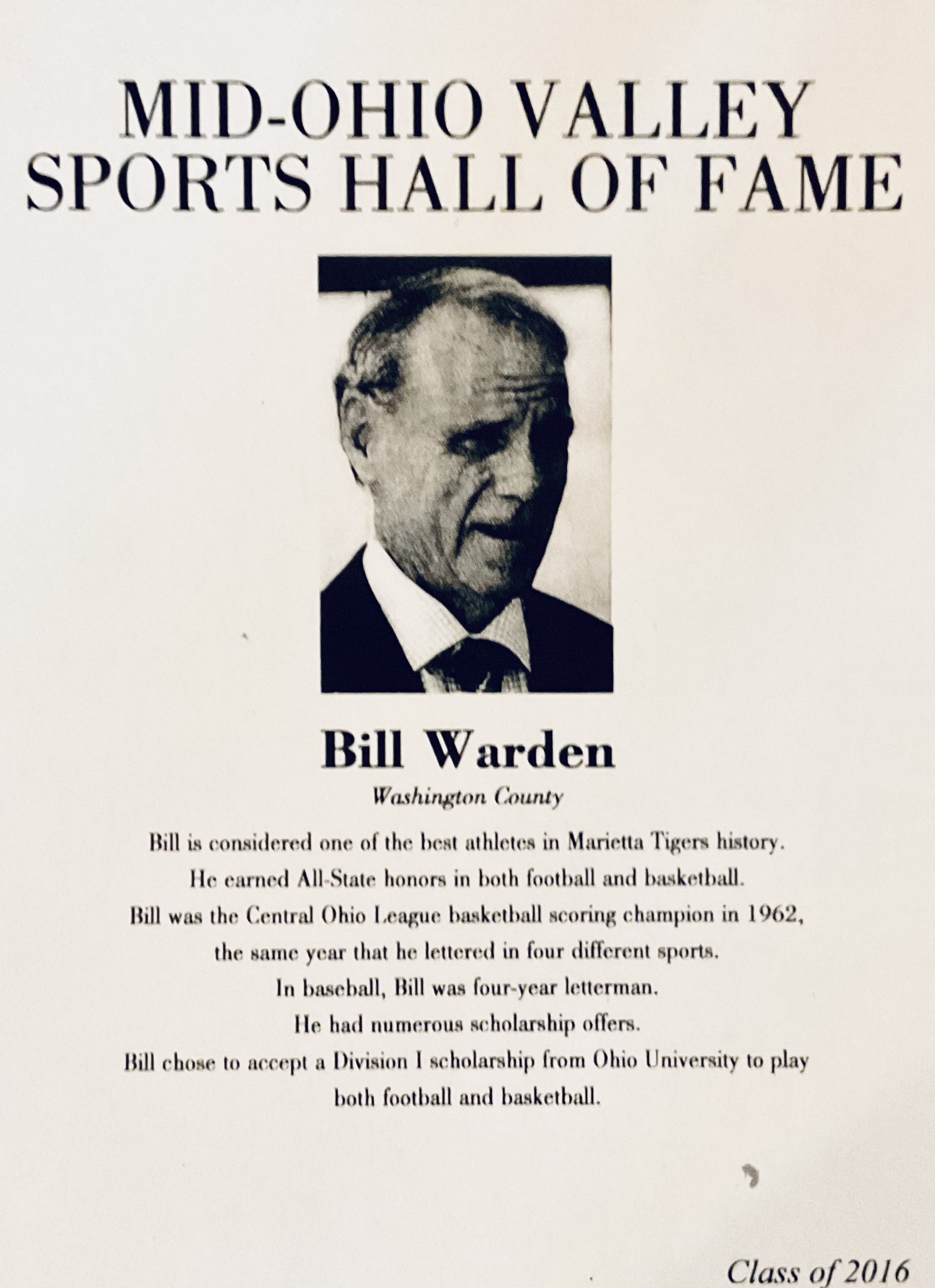 William ”Bill” Warden – Class of 2016 – Mid-Ohio Valley Sports Hall of Fame