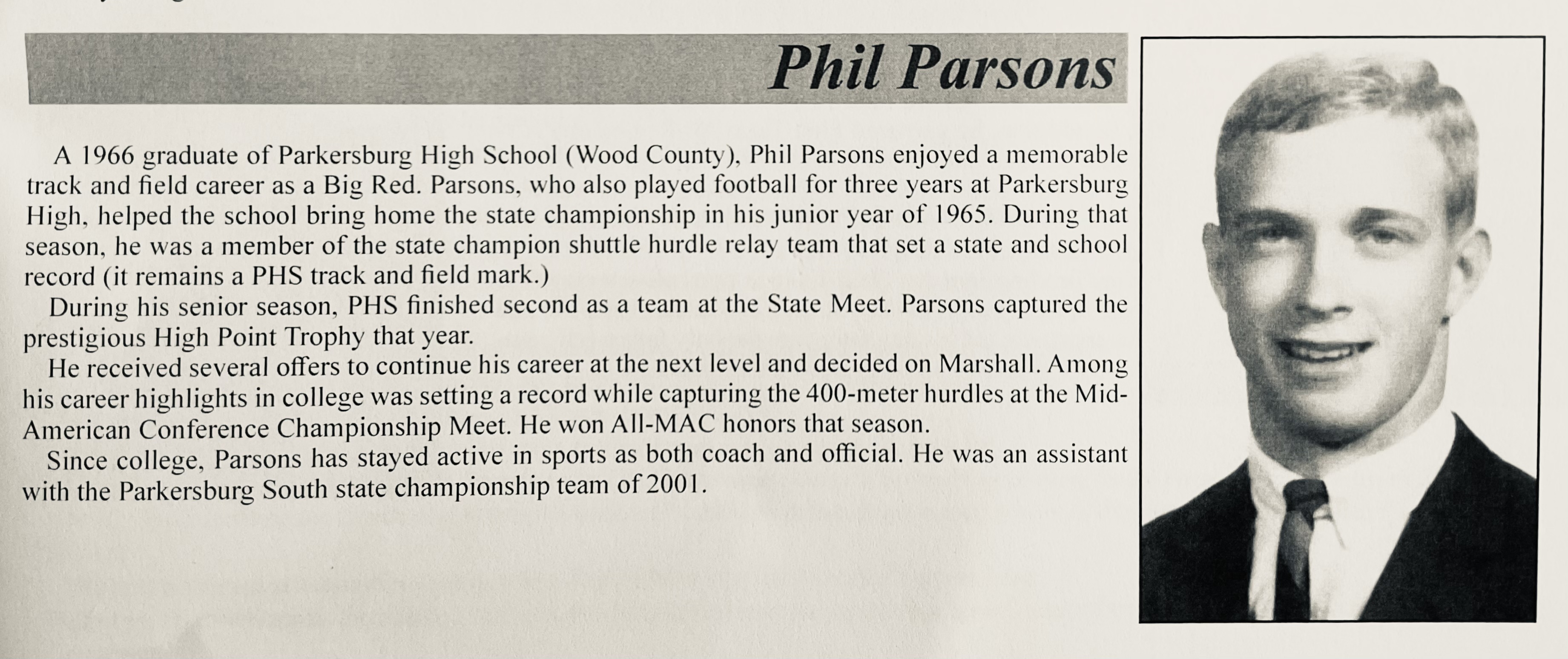 Phil Parsons – Class of 2021 – Mid-Ohio Valley Sports Hall of Fame