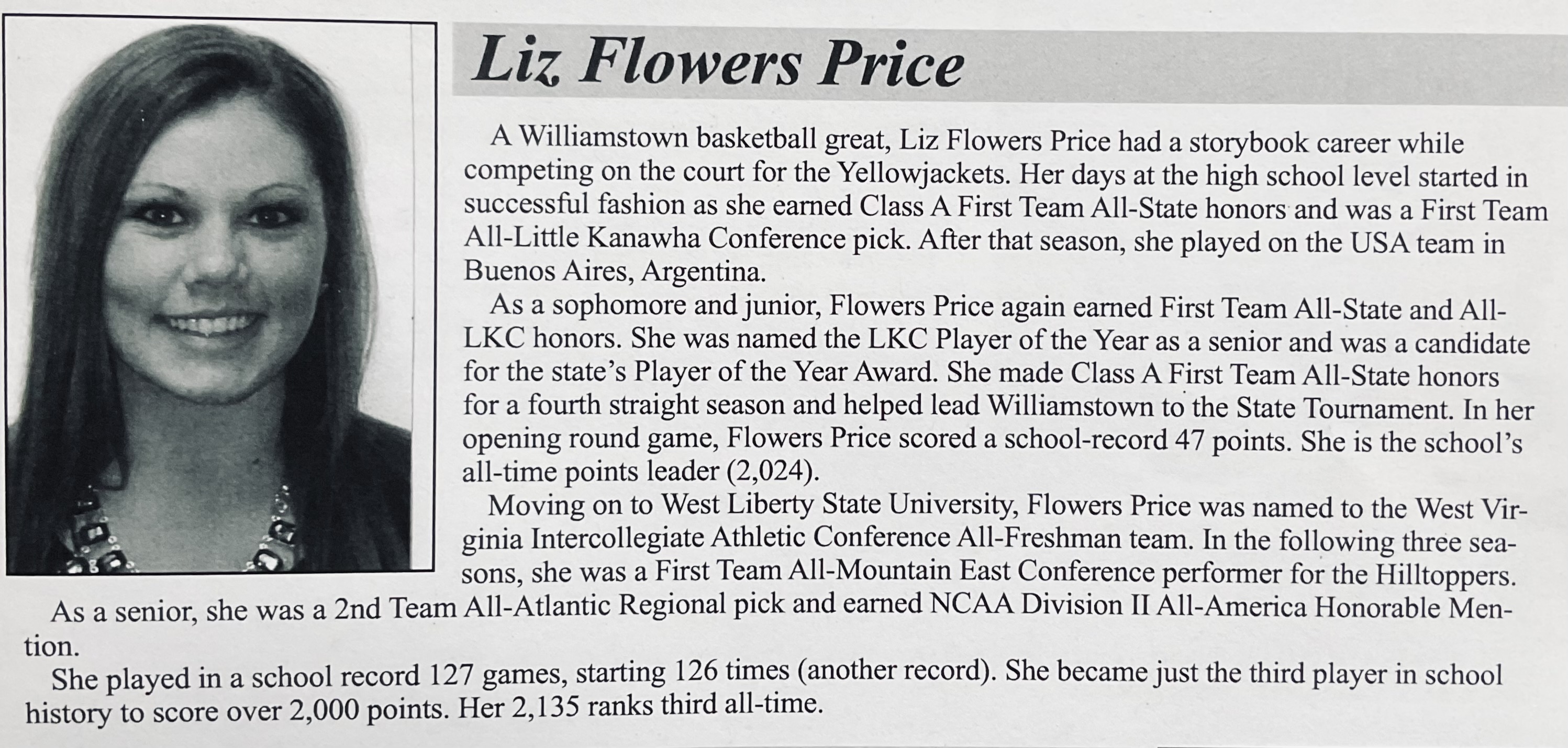 Liz Flowers Price – Class of 2023 – Mid-Ohio Valley Sports Hall of Fame